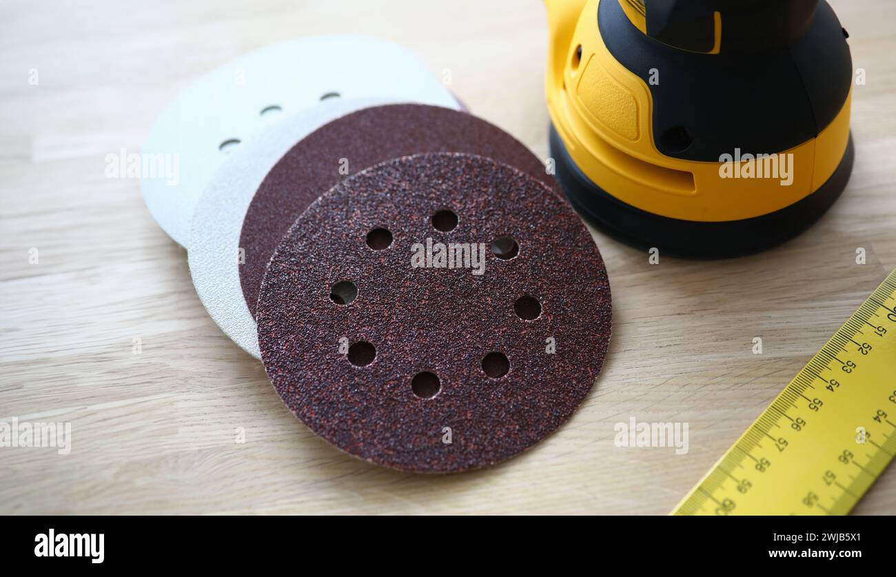 Carpenters electrical tool on desk Stock Photo - Alamy