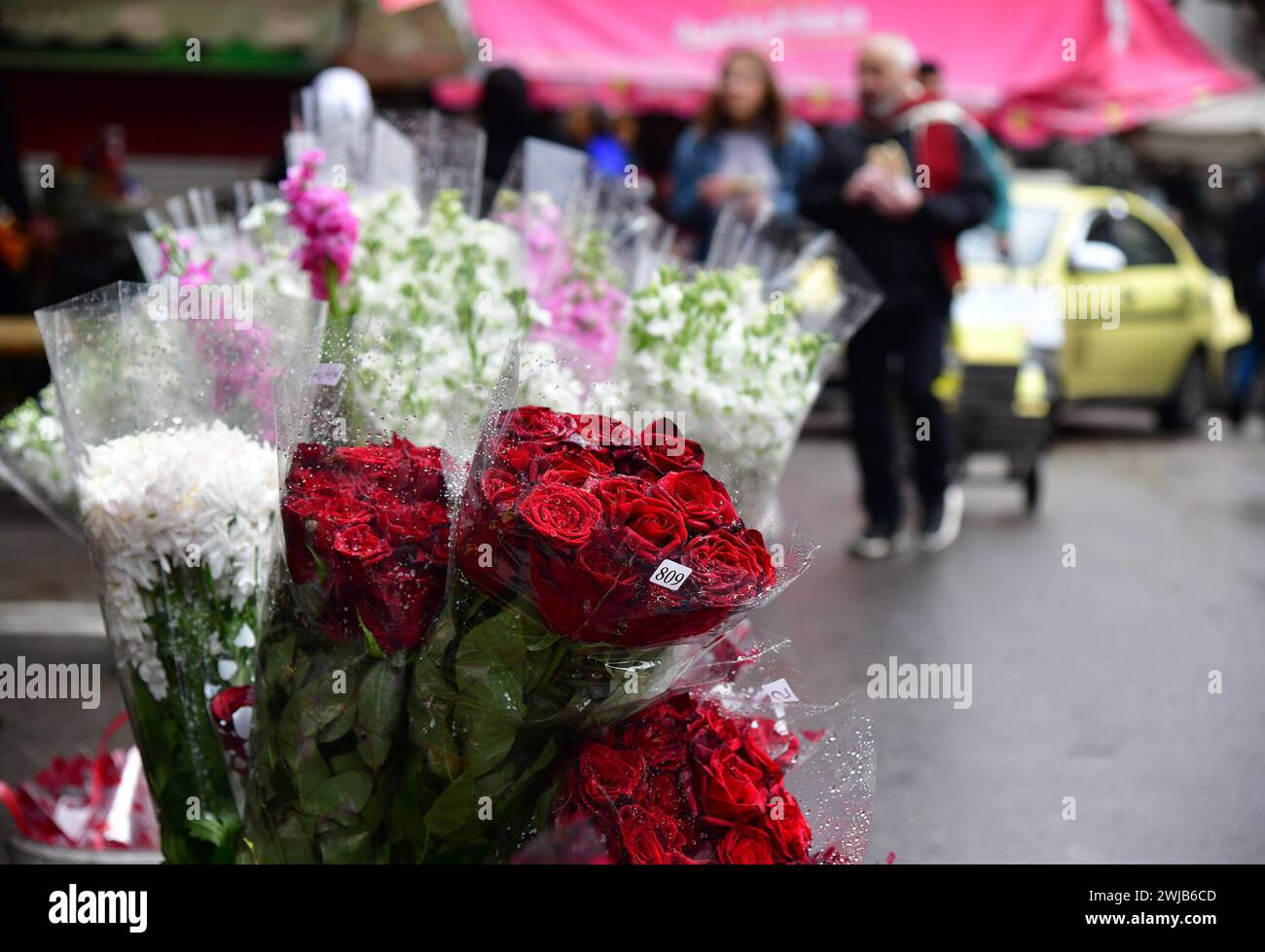 Damascus, Syria. 14th Feb, 2024. Flowers for sale are pictured on ...
