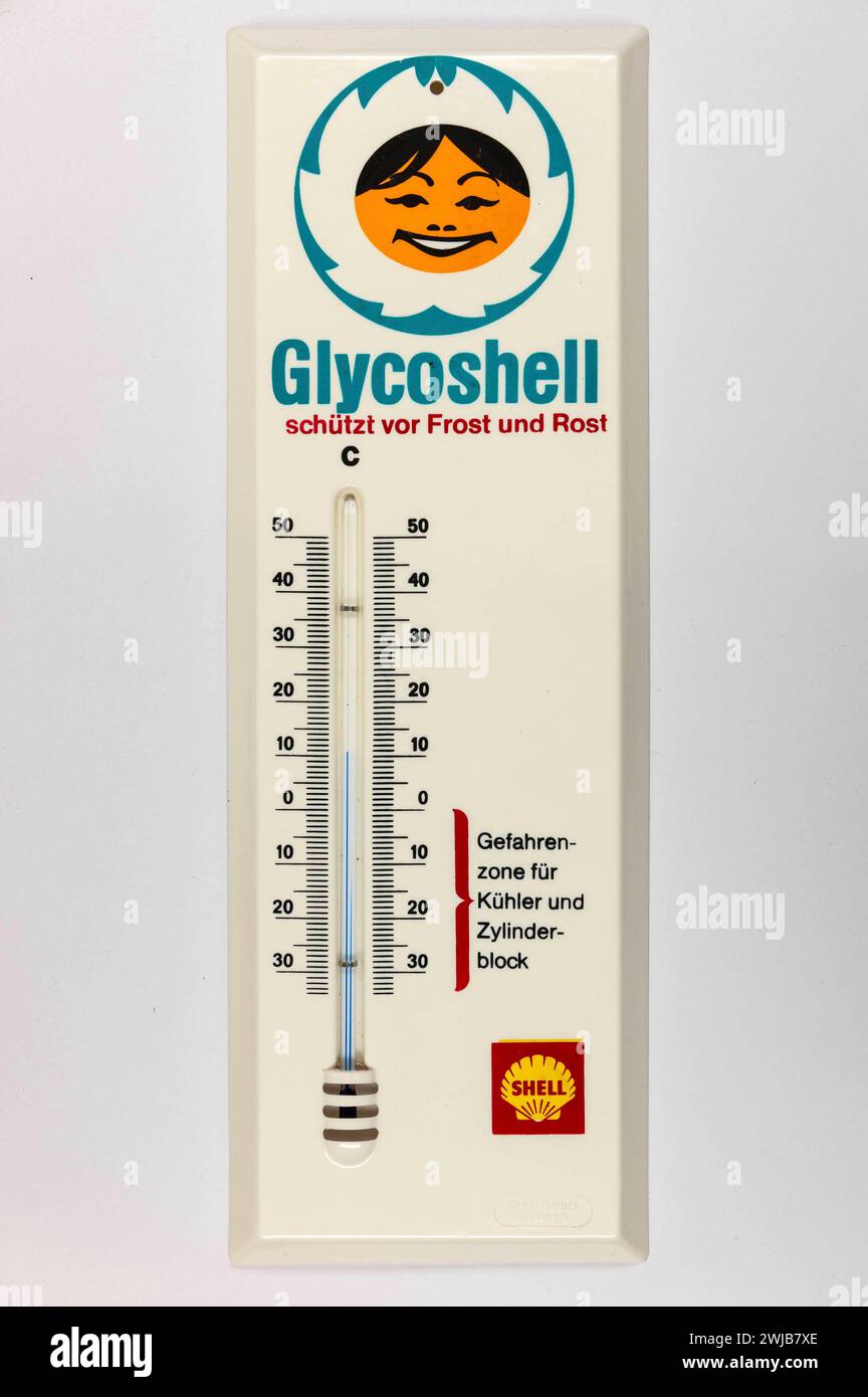 Thermometer der Firma Shell aus den 1960er Jahren mit dem Werbeslogan ...