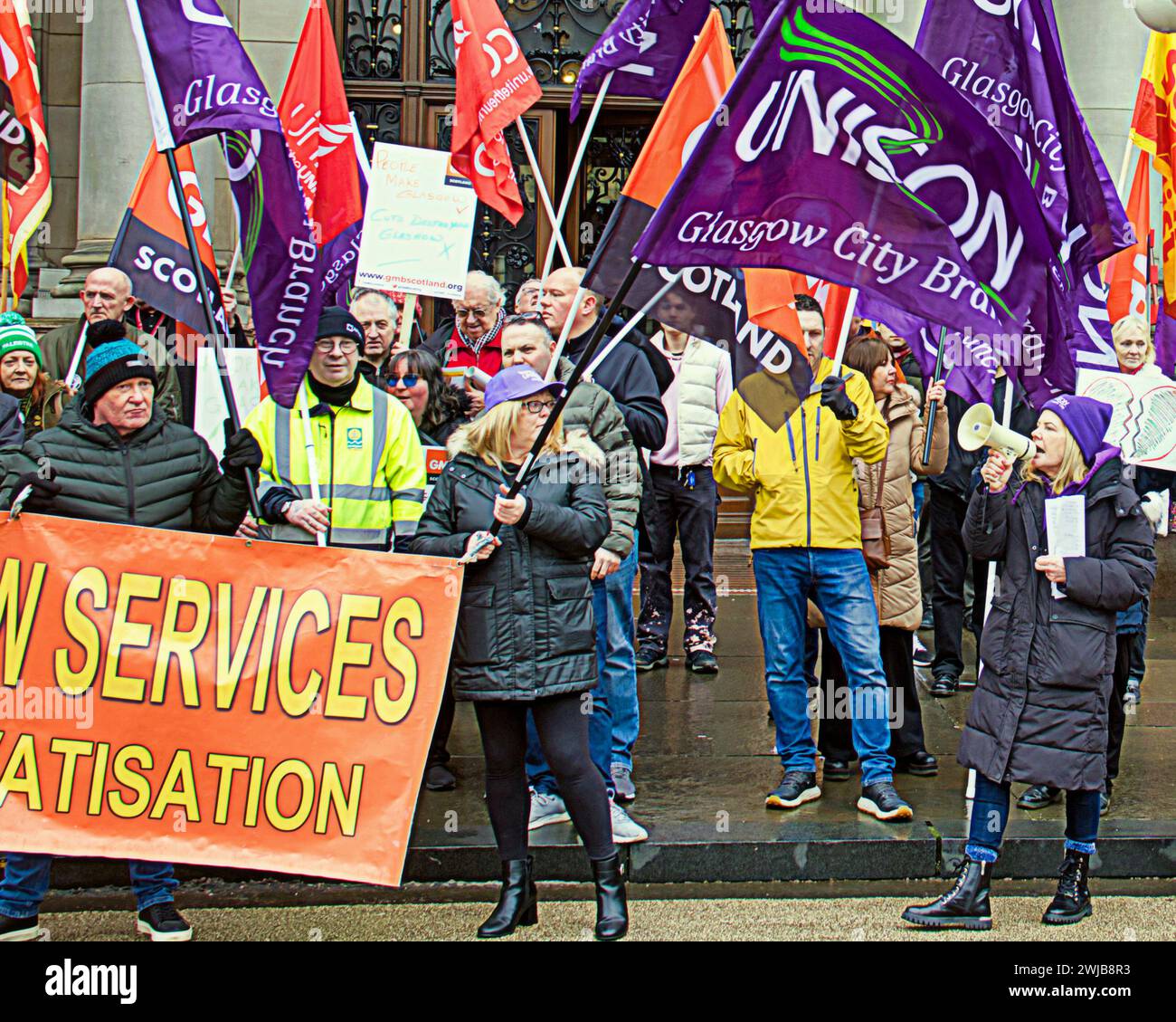 Glasgow, Scotland, UK. 14th February, 2024. Unison, GMB, Unite and the ...