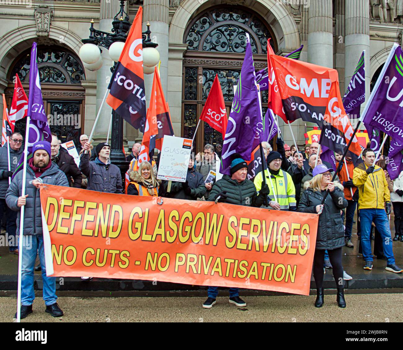 Glasgow, Scotland, UK. 14th February, 2024. Unison, GMB, Unite and the ...