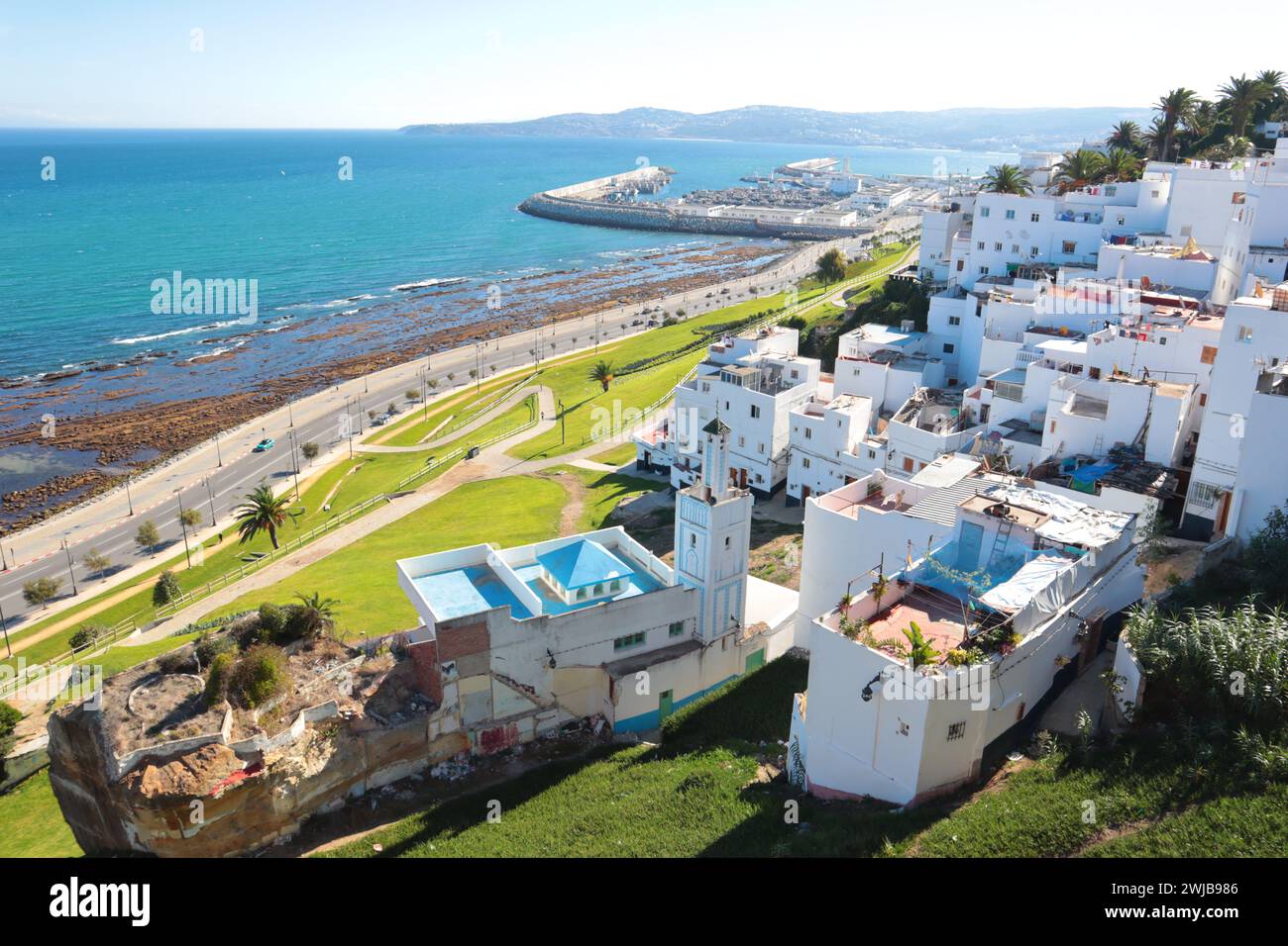 Sea view of the old city of Tangier from the Roman tombs Stock Photo ...