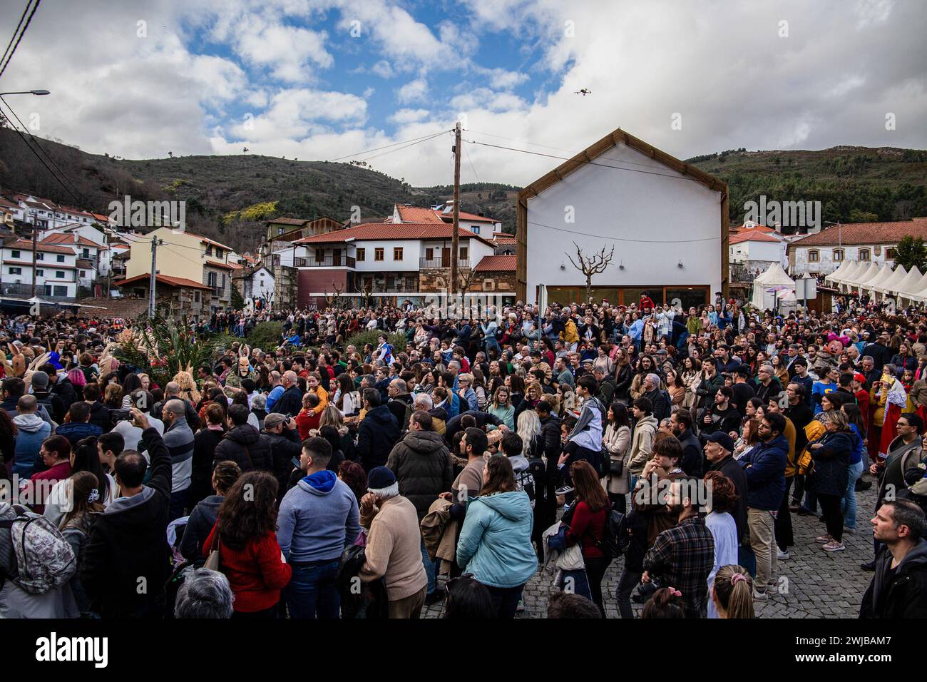 Lamego, Portugal. 13th Feb, 2024. People watch the Caretos parade in ...