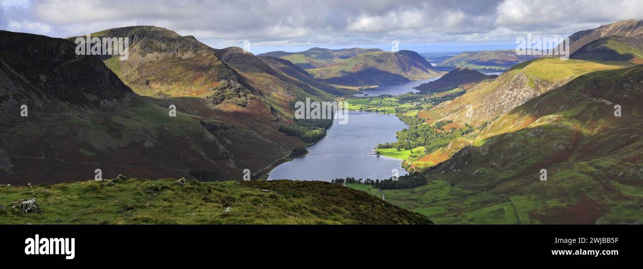 View over Buttermere from Fleetwith Pike Fell, Cumbria, Lake District ...