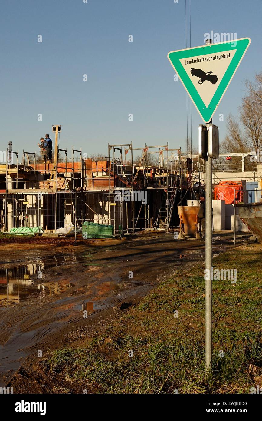New construction project, new building development in nature ...
