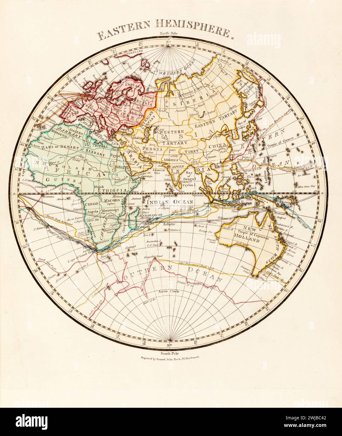 A round map of the Eastern Hemisphere. Engraving From “A journal of a ...