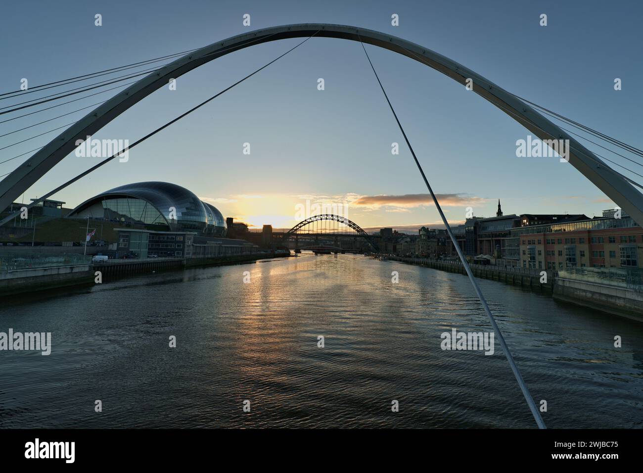 Newcastle Tyne Bridge viewed from the Millennium bridge up the River ...