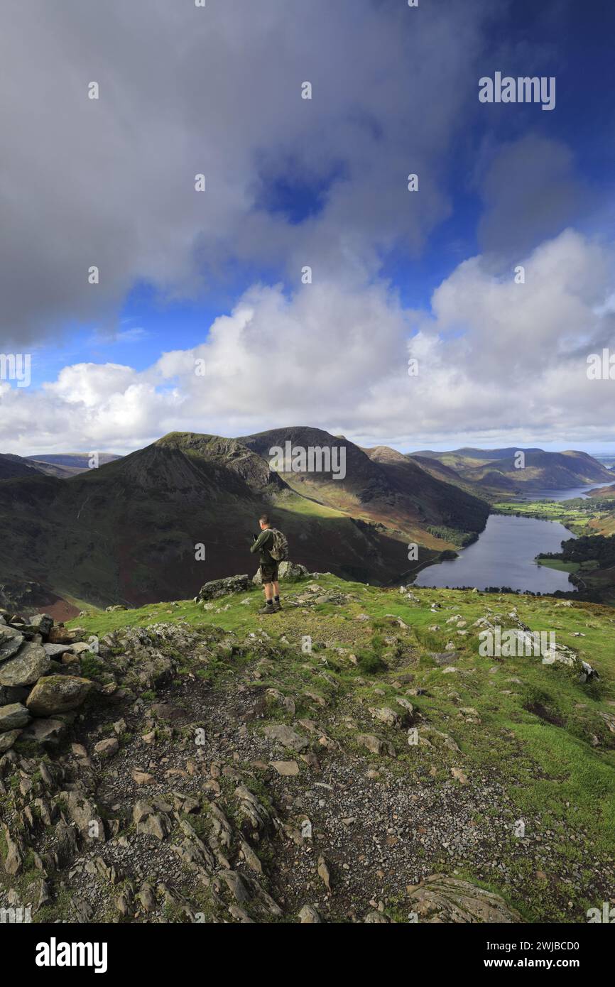View over Buttermere from Fleetwith Pike Fell, Cumbria, Lake District ...