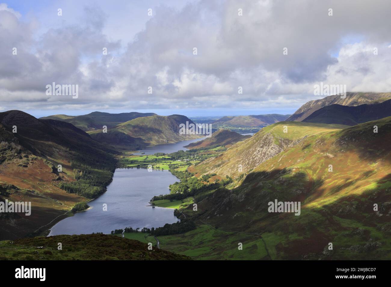 View over Buttermere from Fleetwith Pike Fell, Cumbria, Lake District ...