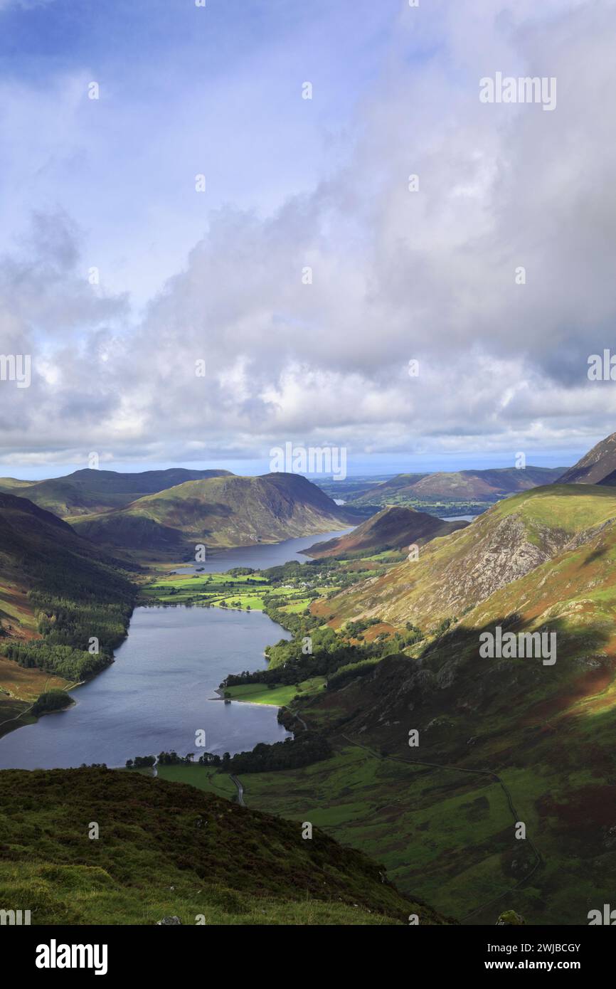 View over Buttermere from Fleetwith Pike Fell, Cumbria, Lake District ...