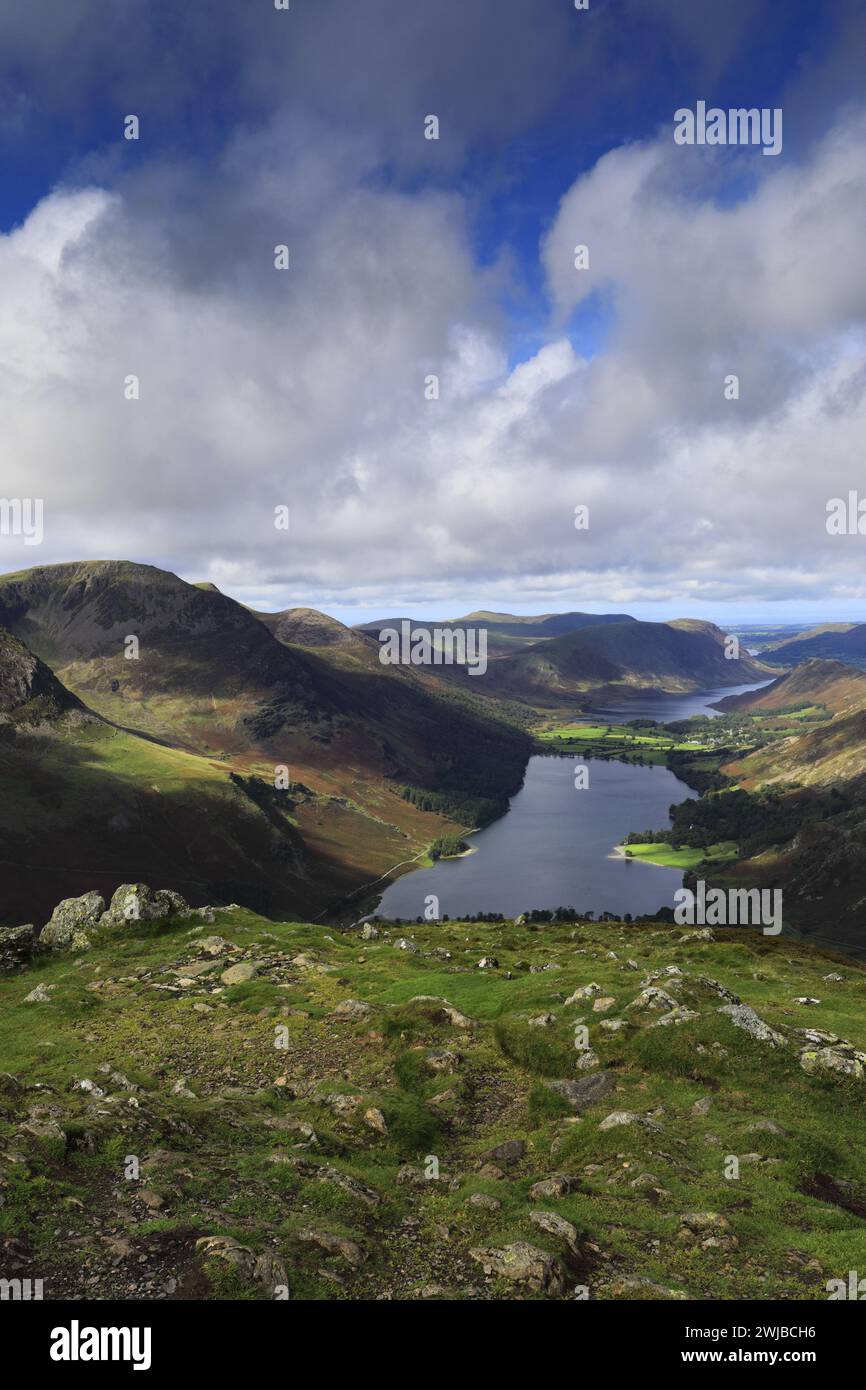 View over Buttermere from Fleetwith Pike Fell, Cumbria, Lake District ...