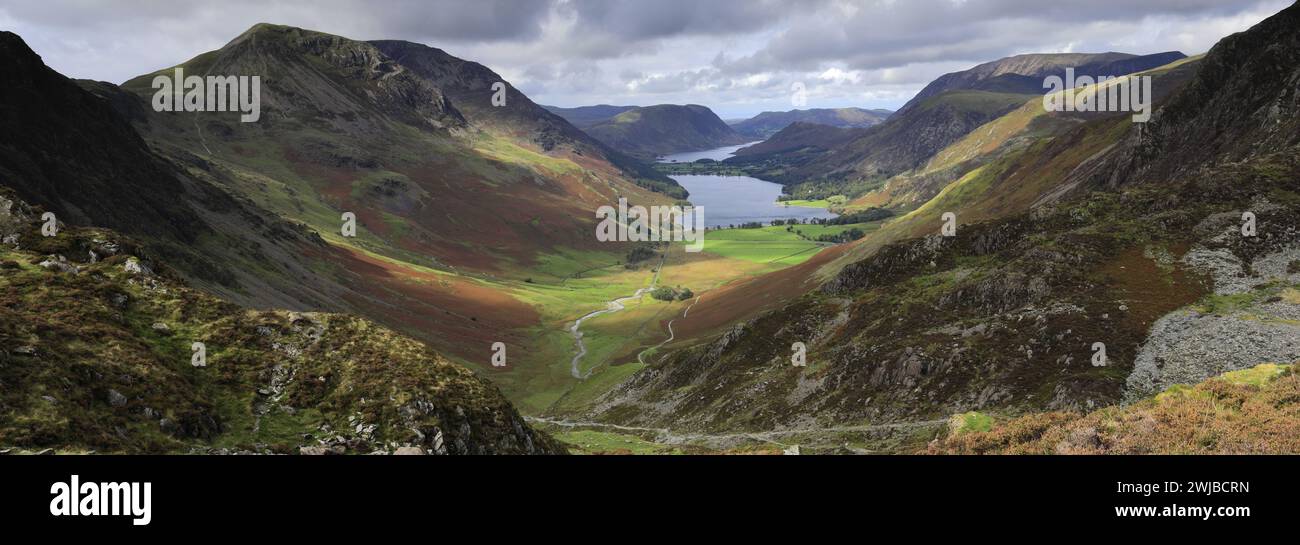 View over Buttermere from Fleetwith Pike Fell, Cumbria, Lake District ...