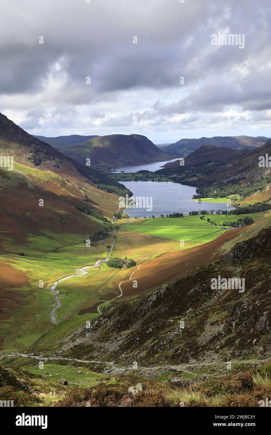 View over Buttermere from Fleetwith Pike Fell, Cumbria, Lake District ...