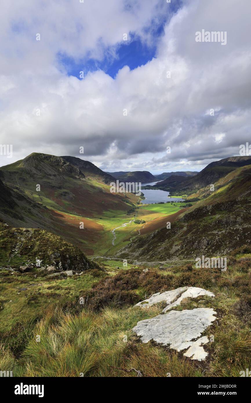View over Buttermere from Fleetwith Pike Fell, Cumbria, Lake District ...