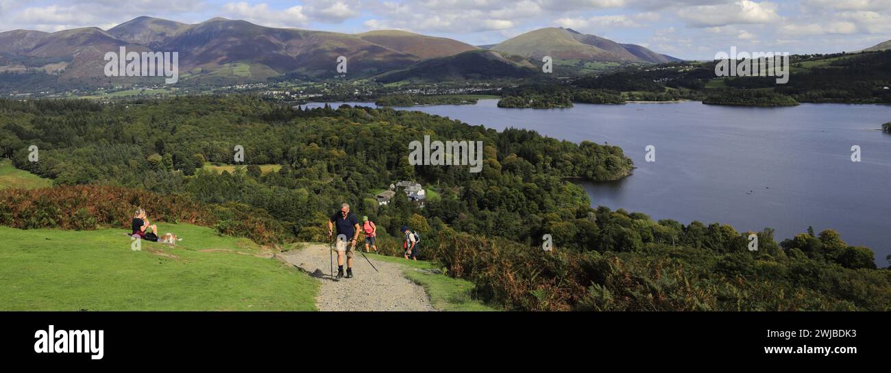 View from Cat Bells fell over Derwentwater, Keswick town, Cumbria, Lake ...