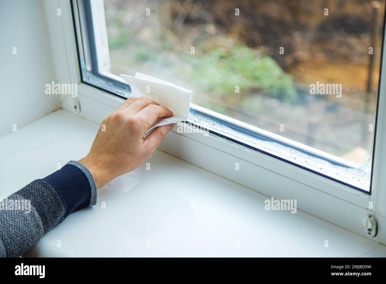 Moisture on a plastic window. Selective focus Stock Photo - Alamy