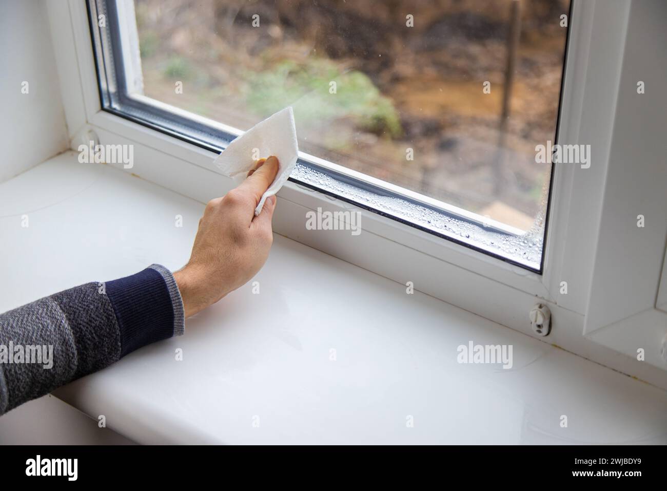 Moisture on a plastic window. Selective focus Stock Photo - Alamy