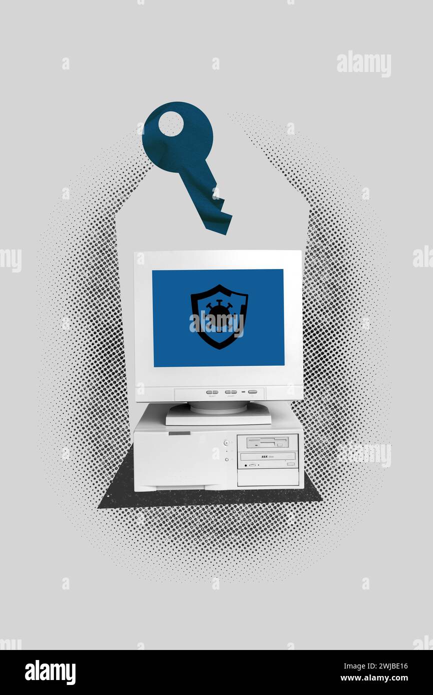 3d retro abstract artwork template collage of computer virus stealing your personal information ...