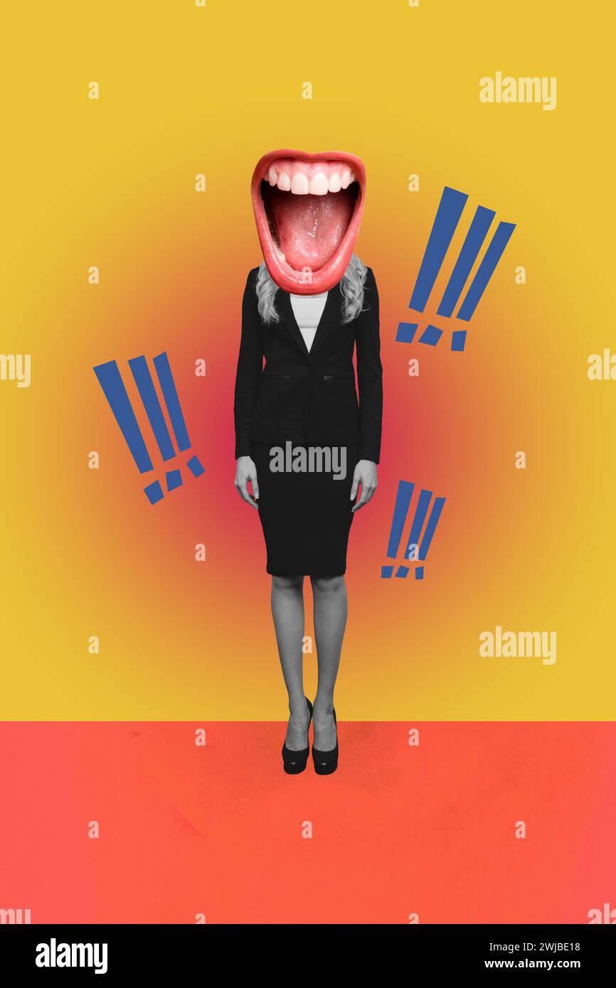 Vertical collage creative poster monochrome effect caricature headless ...