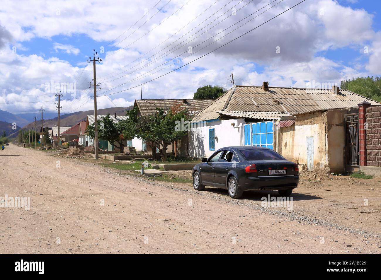 August 26 2023 - Kyzyl Tuu, Issyk-Kul Region in Kyrgyzstan: street ...