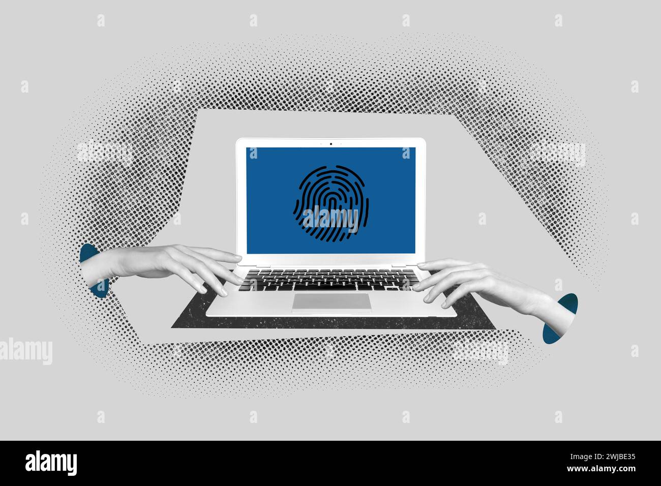 Collage 3d image of pinup pop retro sketch of computer netbook ...