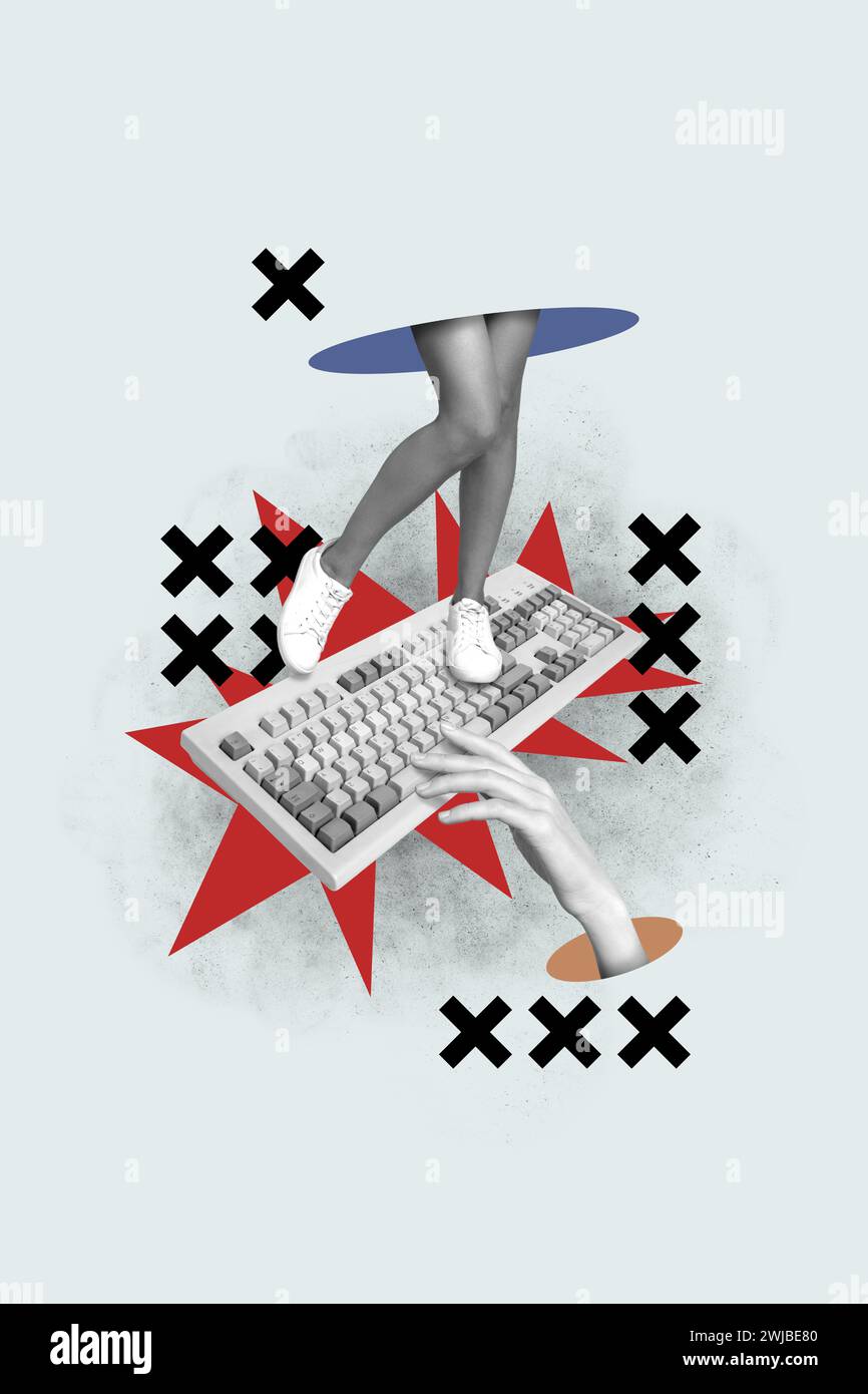 Collage artwork graphics picture of lady hands legs cant type correct ...