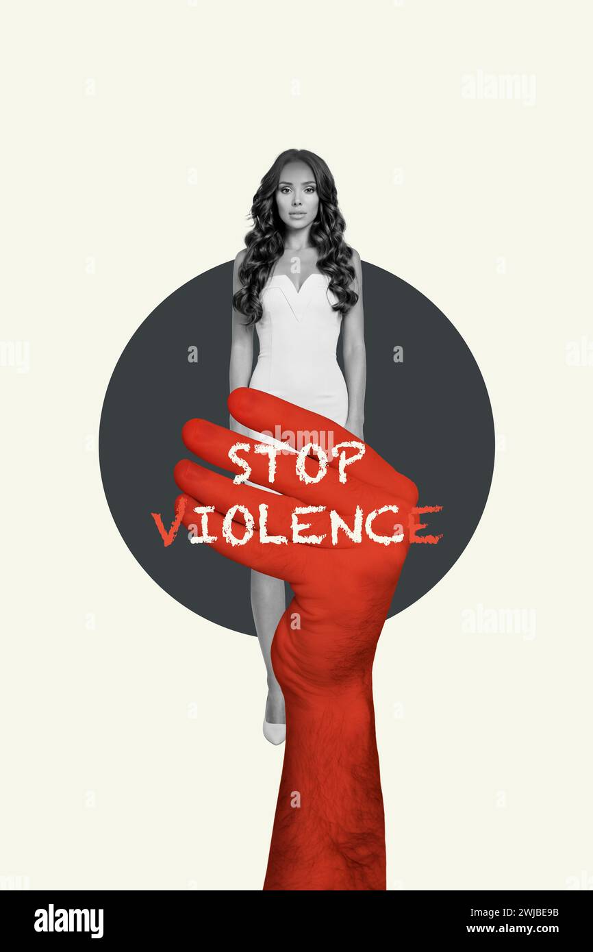Composite collage image of beautiful female stop violence gender ...
