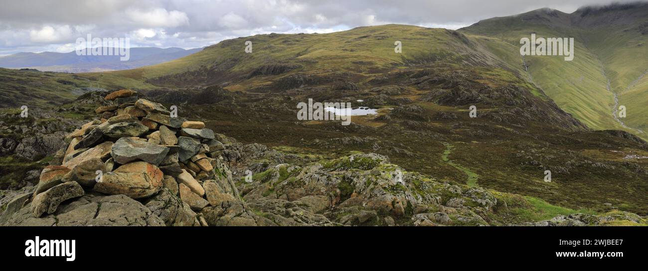 The summit carin of Haystacks Fell, overlooking Buttermere, Cumbria ...