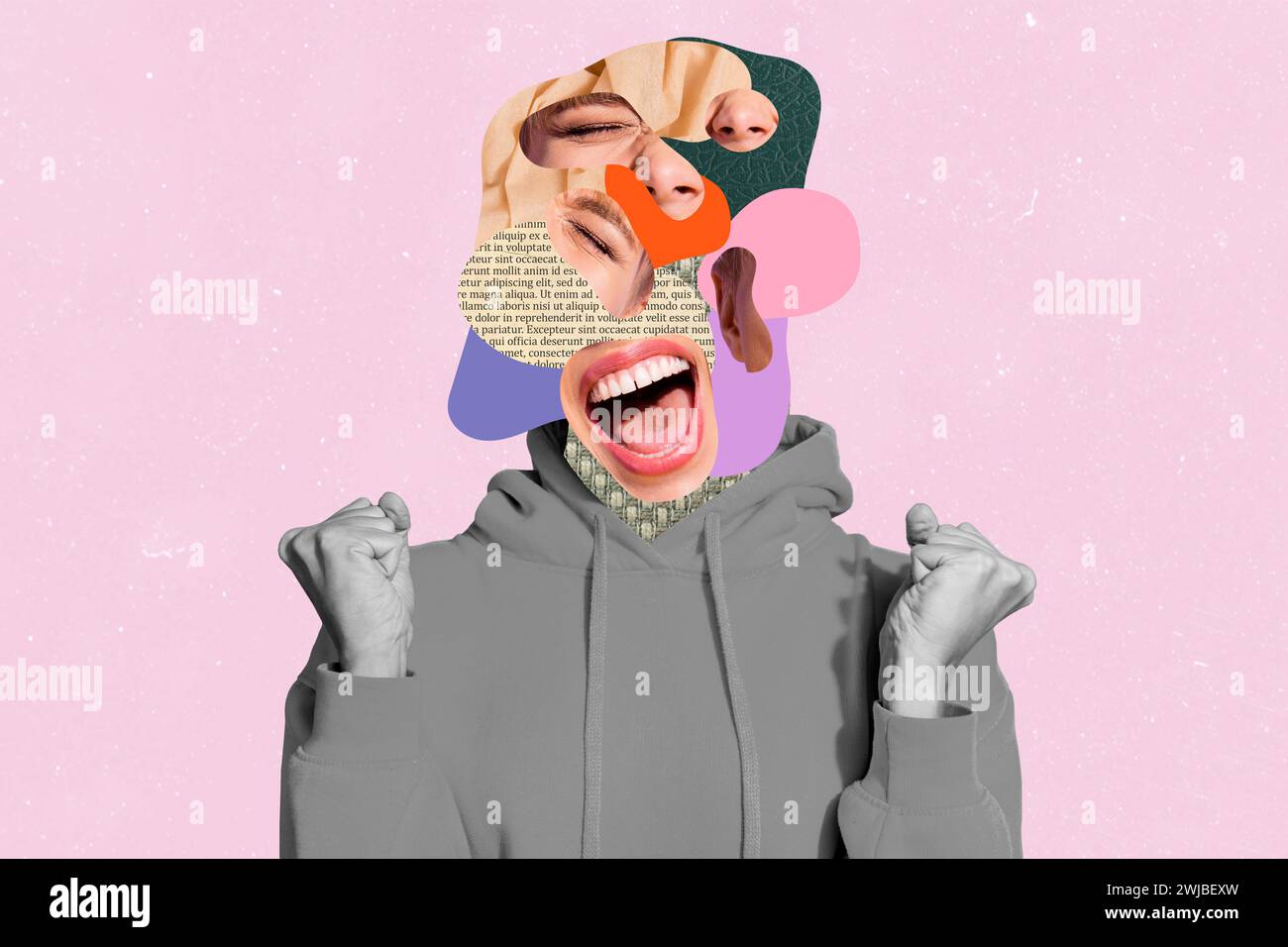 Artwork collage creative banner of crazy comic person yelling loud ...