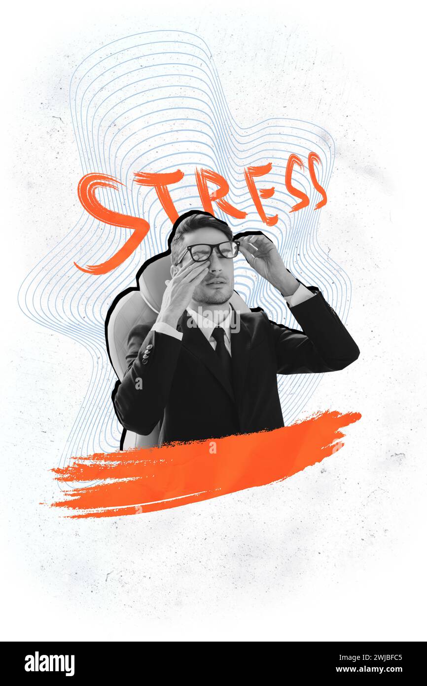 3d retro abstract creative artwork template collage of stressed unhappy ...