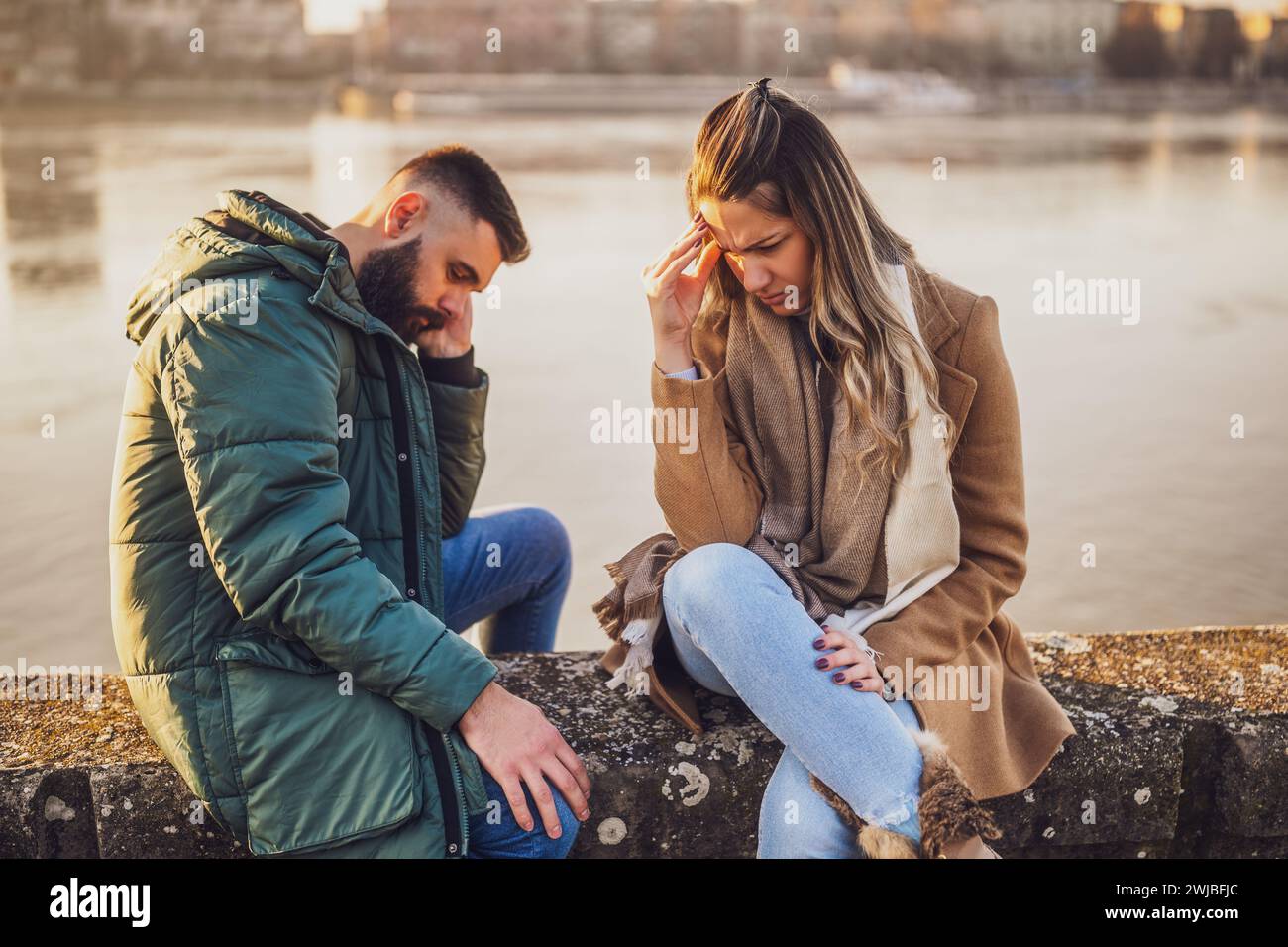 Couple having conflict, man and woman are very angry on each other ...