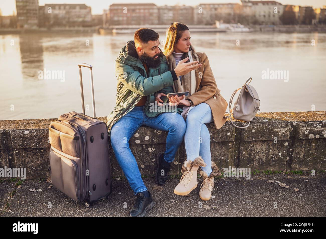 Worried couple tourists got lost on their vacation and now they are ...