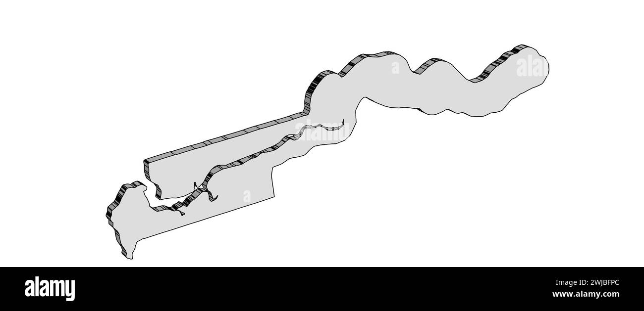 Gambia outline silhouette 3D map of Africa over a white background ...