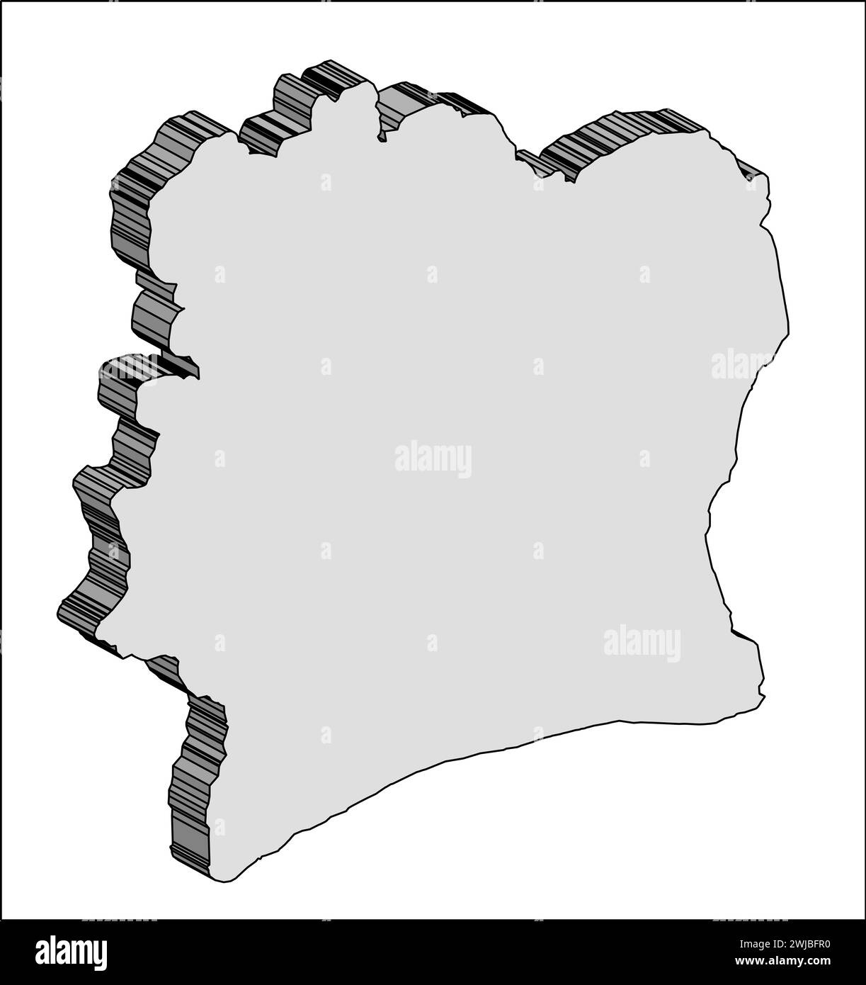 Ivory Coast Or Cote Divoire Black Outline 3d Outline Silhouette Map