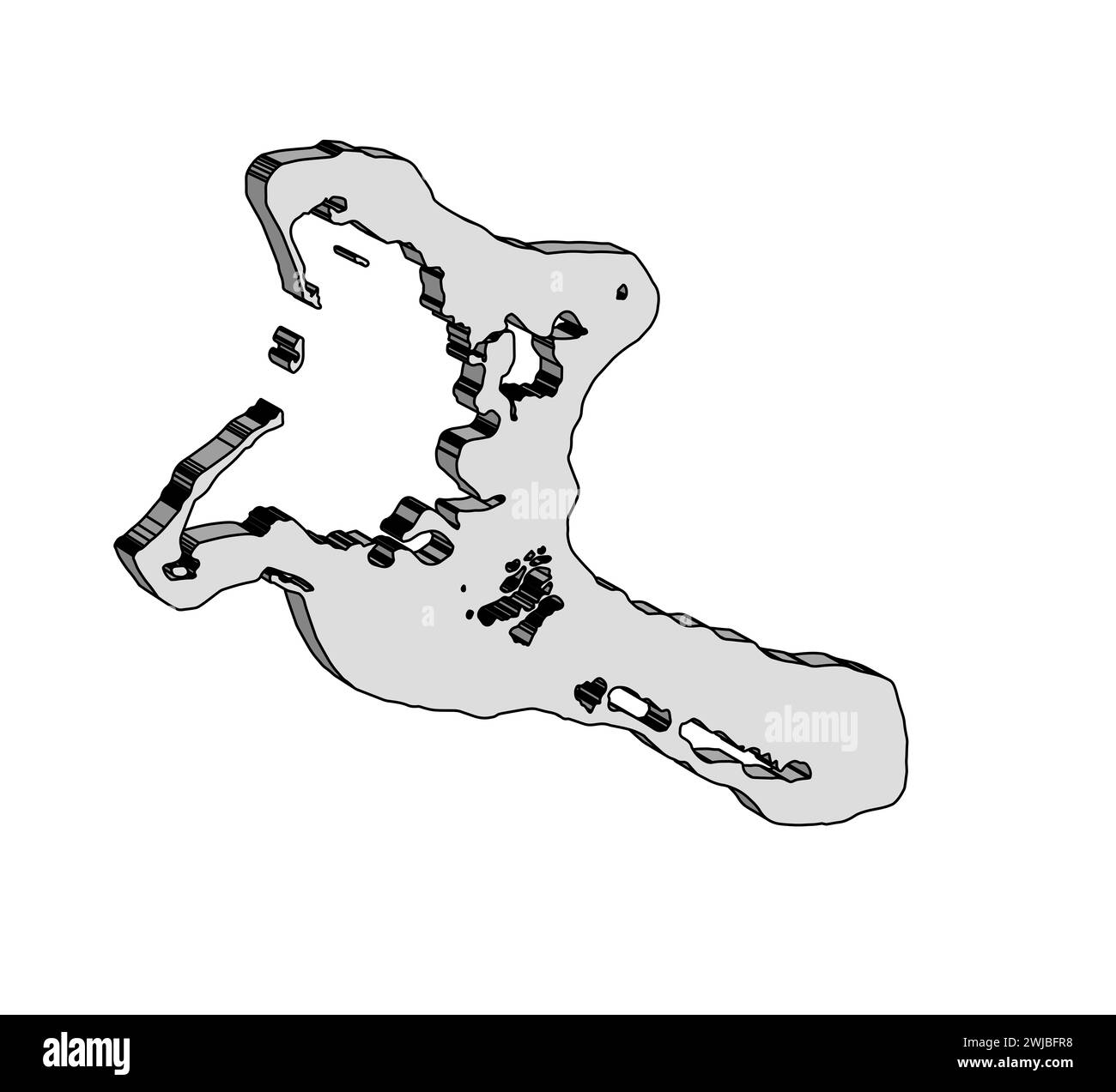 Silhouette 3D outline map of the Pacific island country of Kiribati ...
