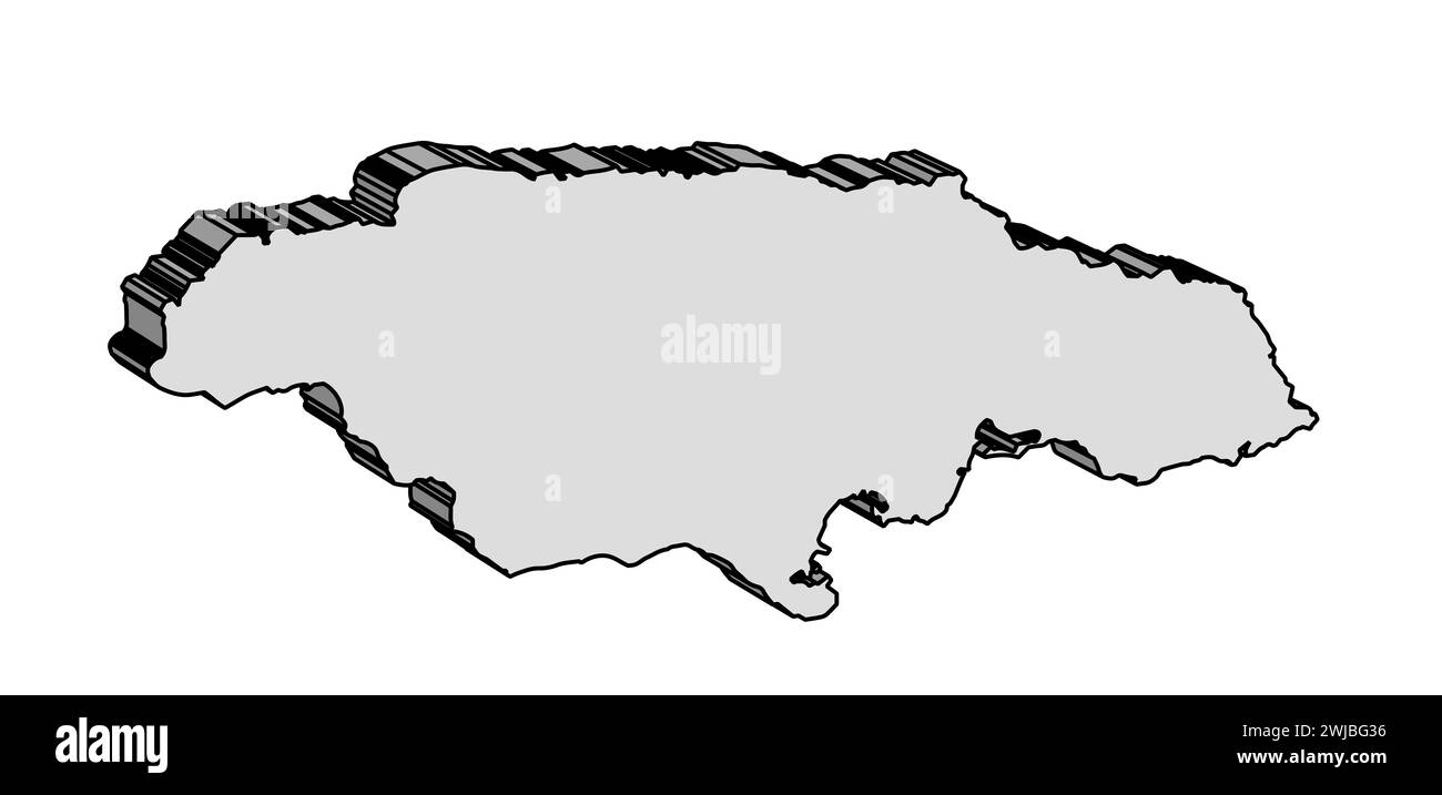 Jamaica island in the Caribbean in 3D outline silhouette on a white ...