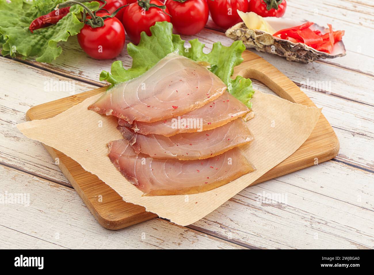 Delicous Sliced salted marlin fish carpaccio Stock Photo - Alamy