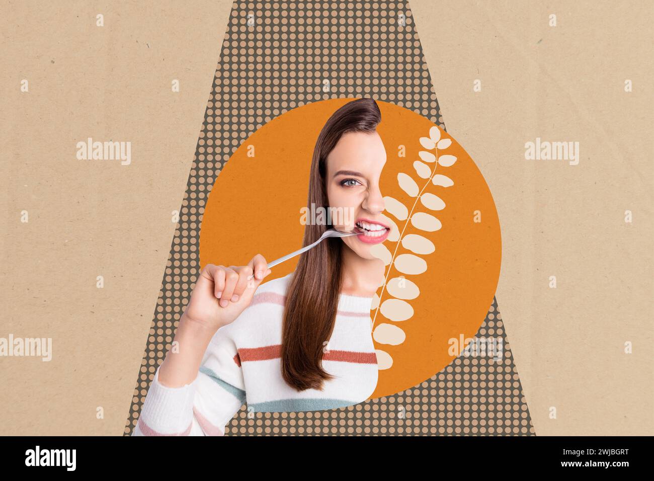 Poster banner creative surreal collage of girl feel hunger bite metal ...