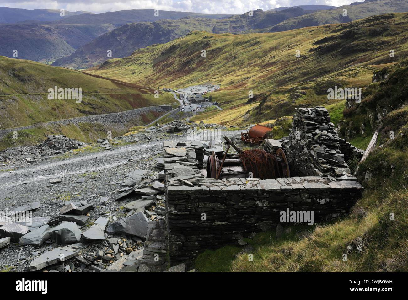 View of the Honister slate mine, Honister Pass; Buttermere, Cumbria ...