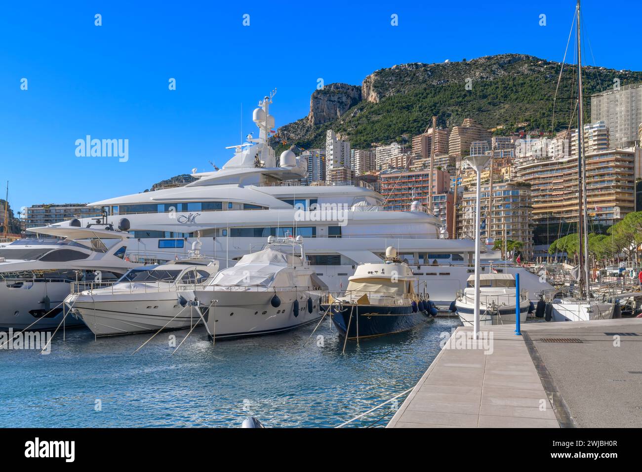 Port Hercule marina, Monte Carlo in Monaco. From here the city rises ...