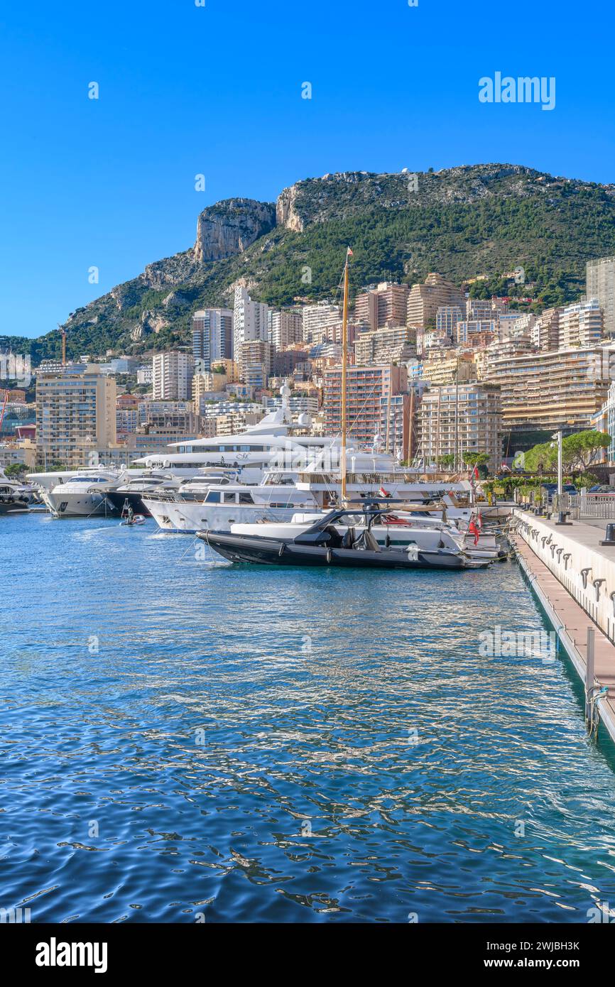 Port Hercule marina, Monte Carlo in Monaco. From here the city rises ...