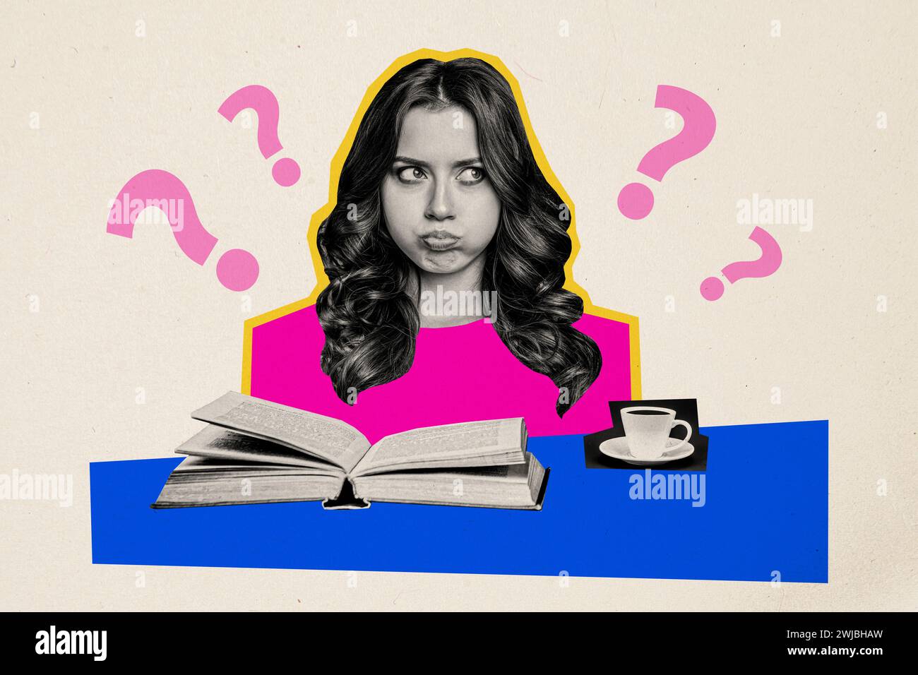 Creative collage banner picture sitting young girl reading book student ...