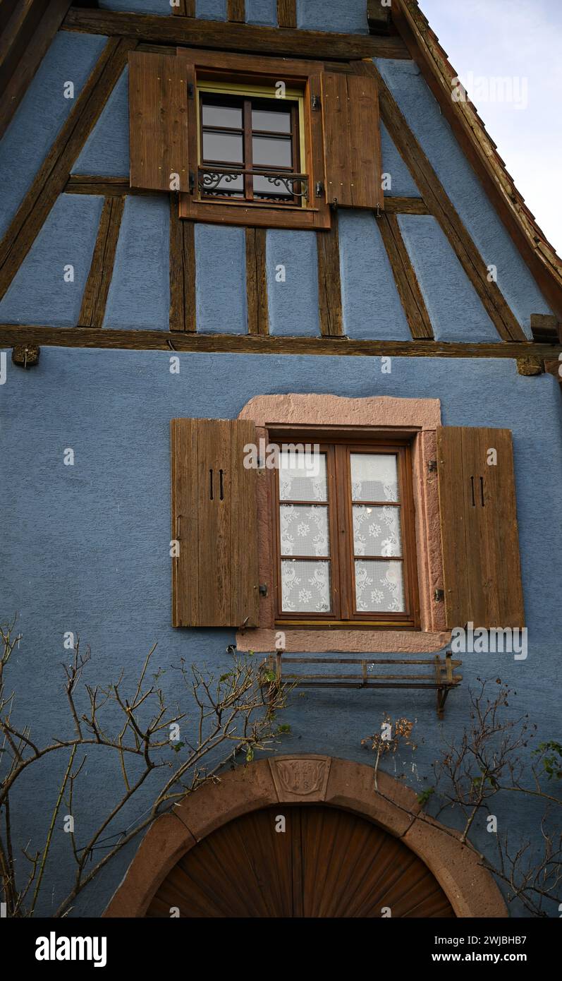 Scenic exterior view of the famous "Blue house" in the picturesque ...