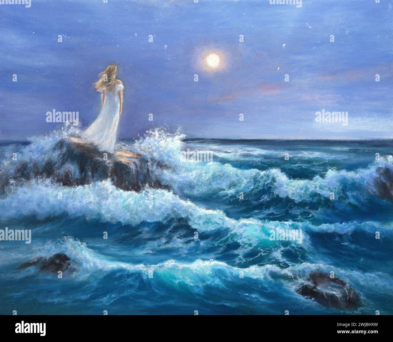 Watercolor woman beach painting hi-res stock photography and images - Alamy