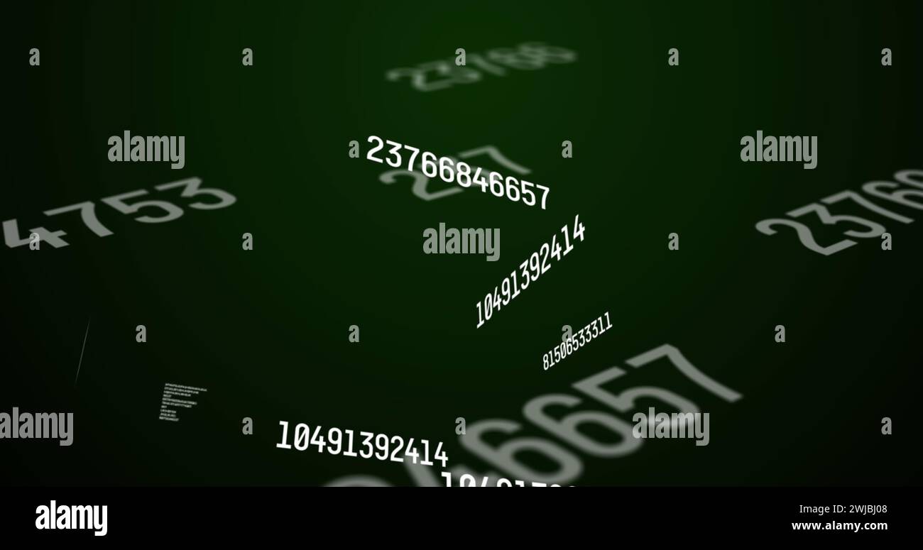 Digital image of changing numbers and data processing against green ...