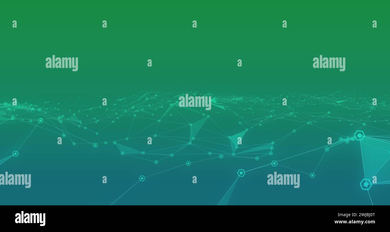 Digital image of plexus networks moving against green and blue gradient background Stock Photo ...