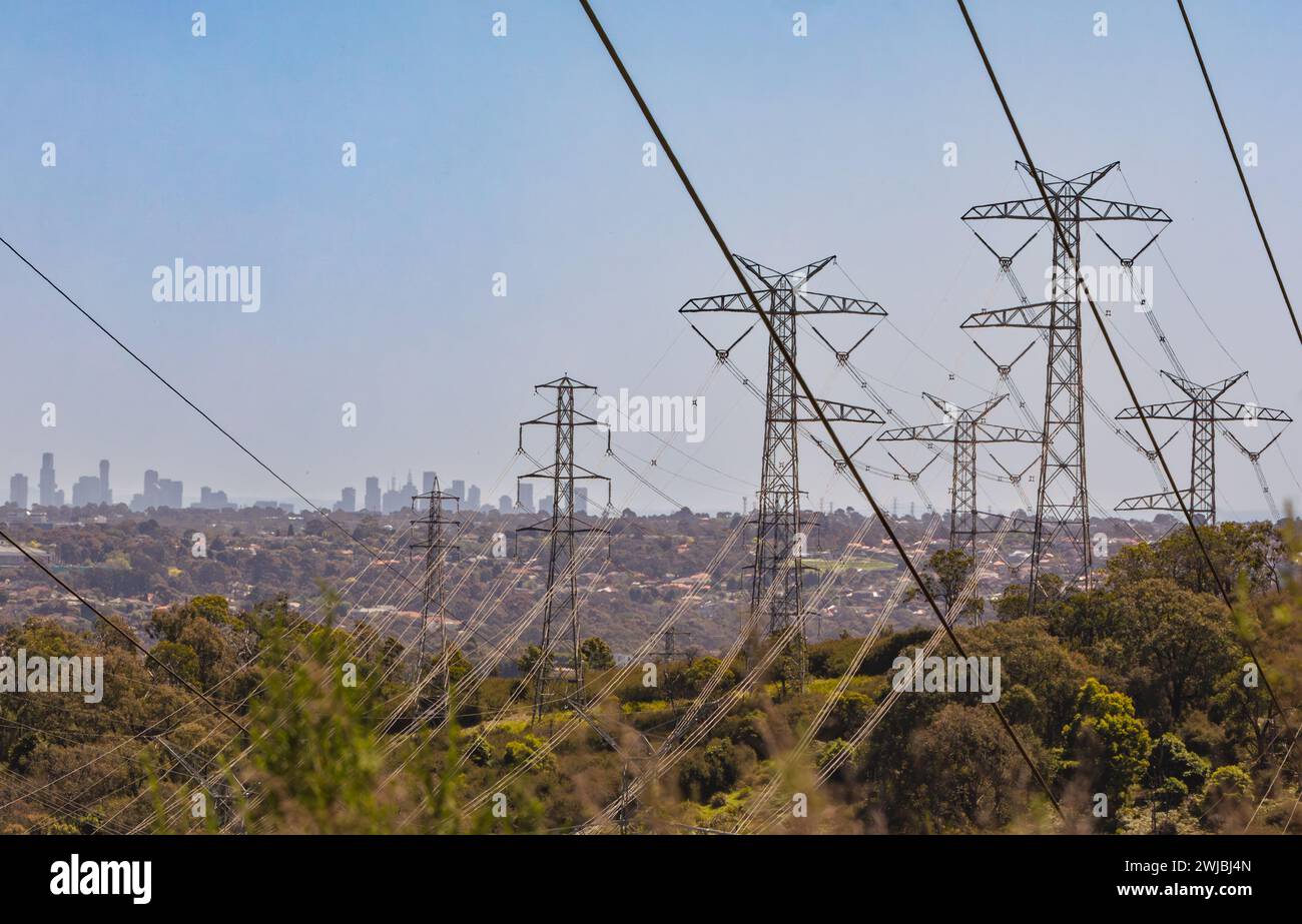 High tension powerlines slice through the bush of Churchill National ...