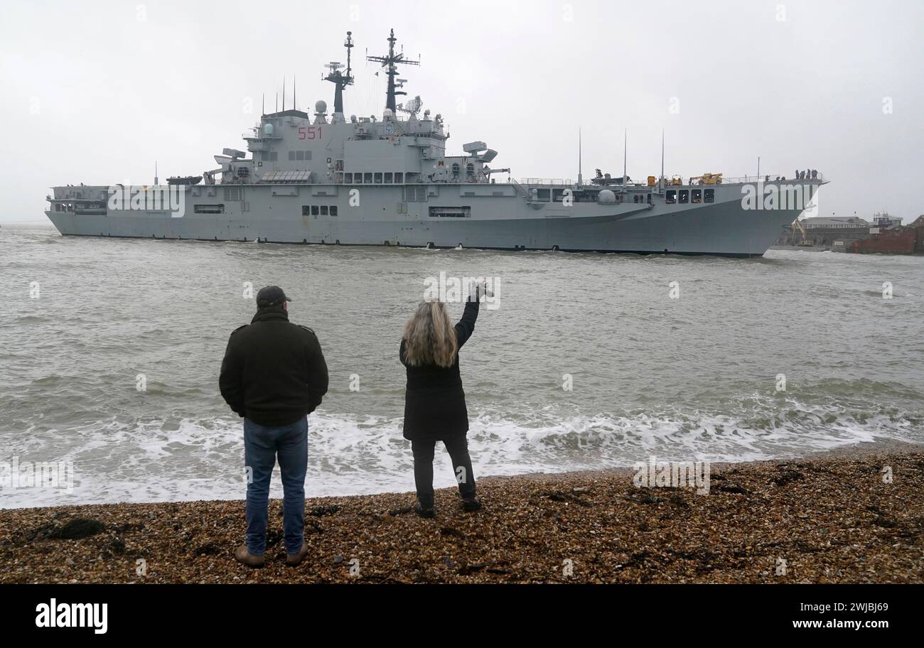 The Italian Aircraft carrier ITS Giuseppe Garibaldi arrives into Portsmouth Harbour. Picture ...