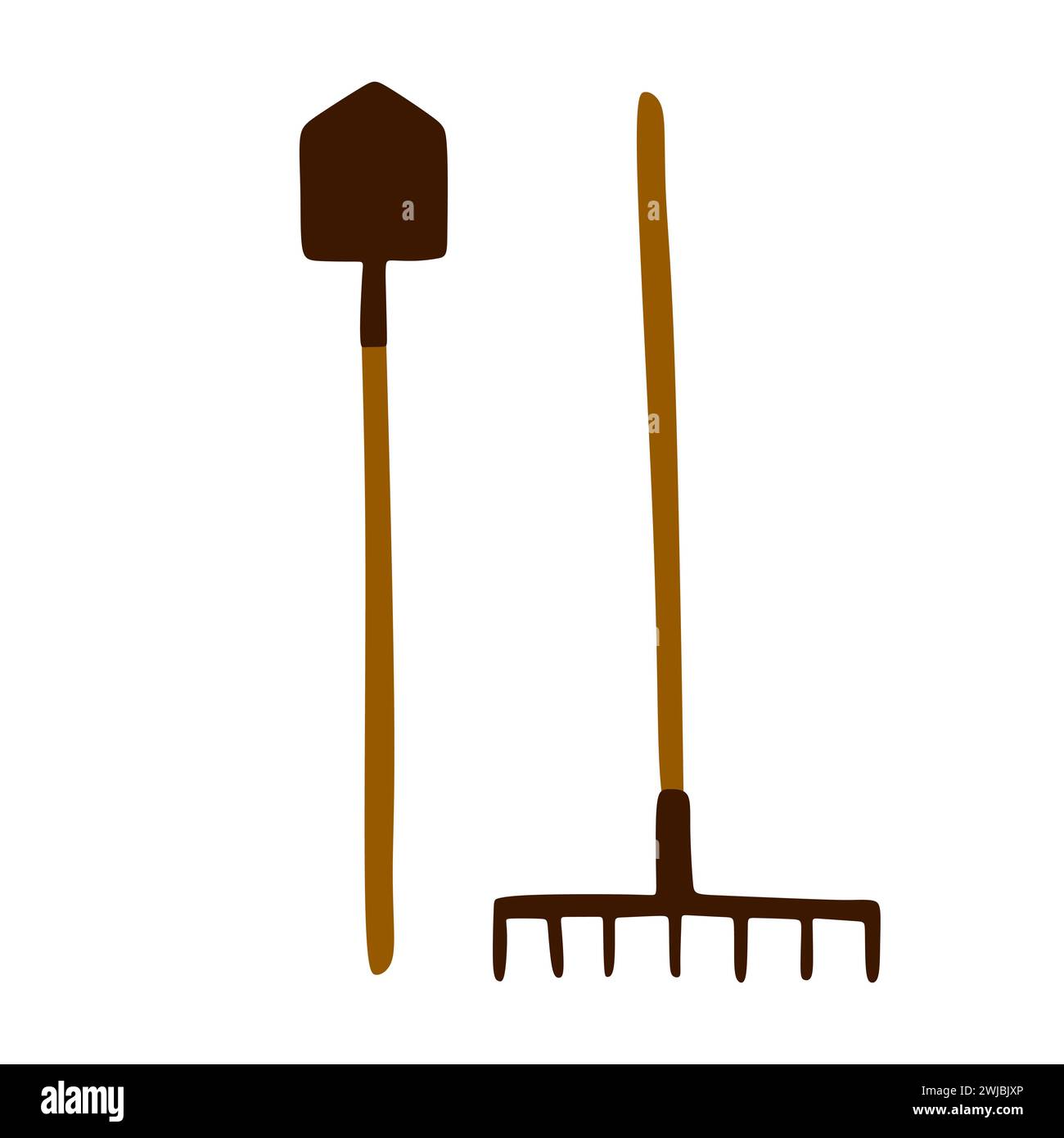 Gardening Tools Icon Flat Graphic Design. Vector Flat Rake and Shovel ...