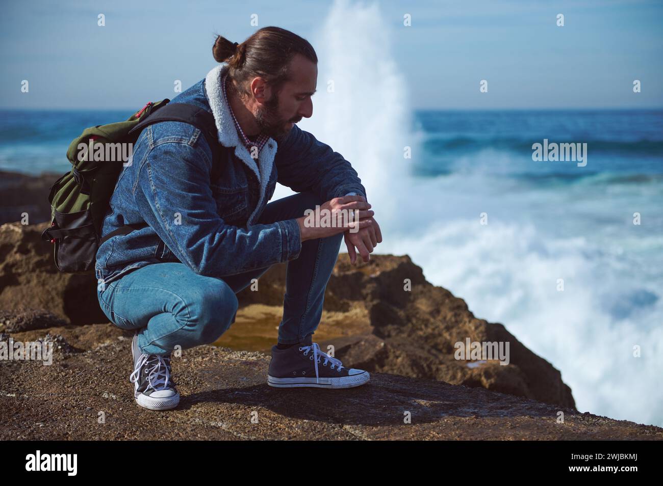 Bearded male tourist checking hi-res stock photography and images - Alamy